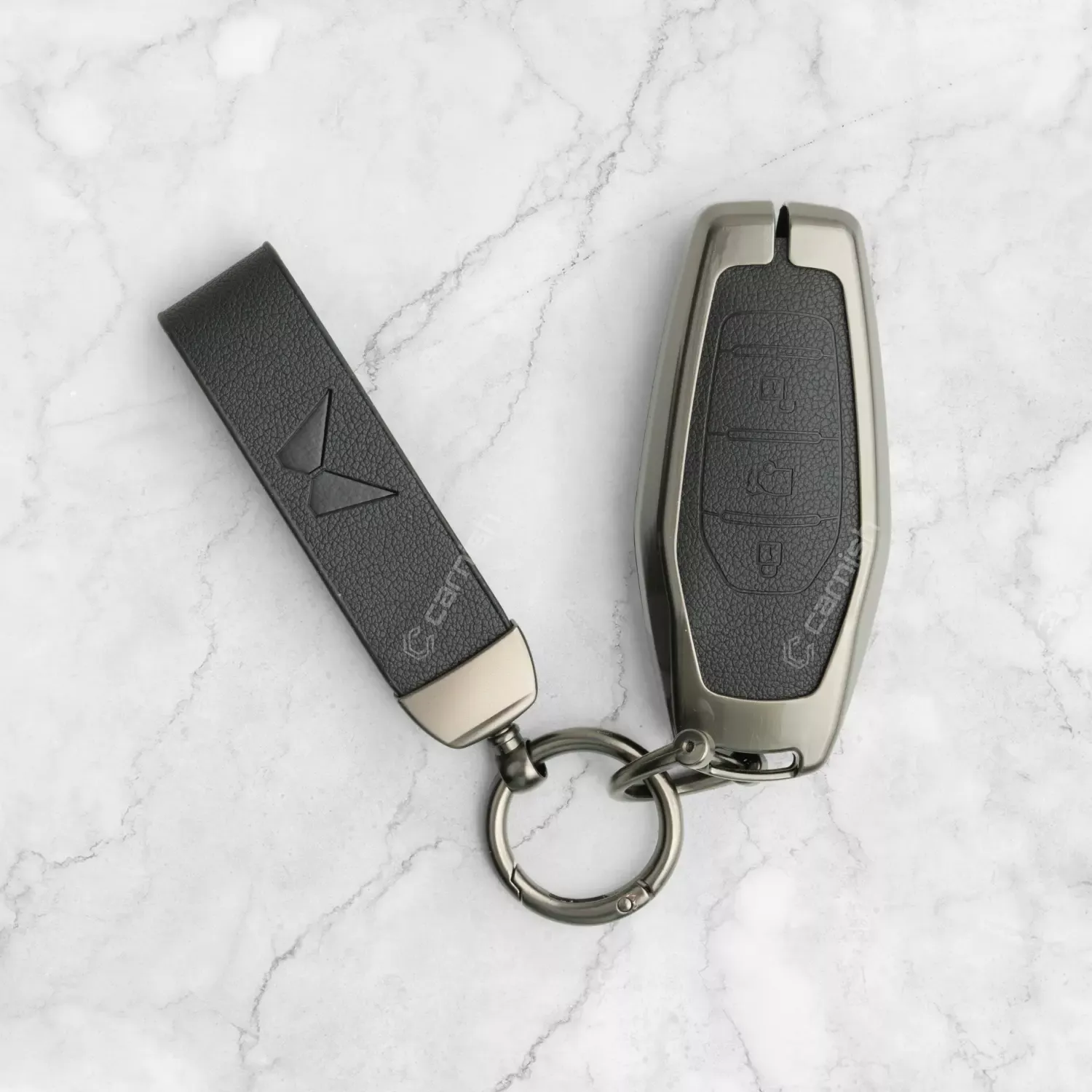 Buy Metal Leather Black Key Cover For Mahindra: XUV500 3 button smart ...